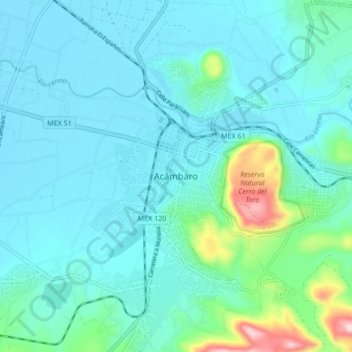 Mapa topográfico Acámbaro, altitud, relieve