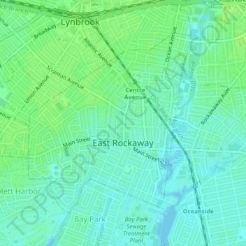 Mapa topográfico Village of East Rockaway, altitud, relieve