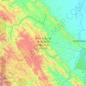 Mapa topográfico Área Natural de Manejo Integrado Madidi, altitud, relieve