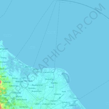 Mapa topográfico Kalibo, altitud, relieve