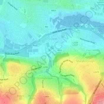 Mapa topográfico Douglas, altitud, relieve